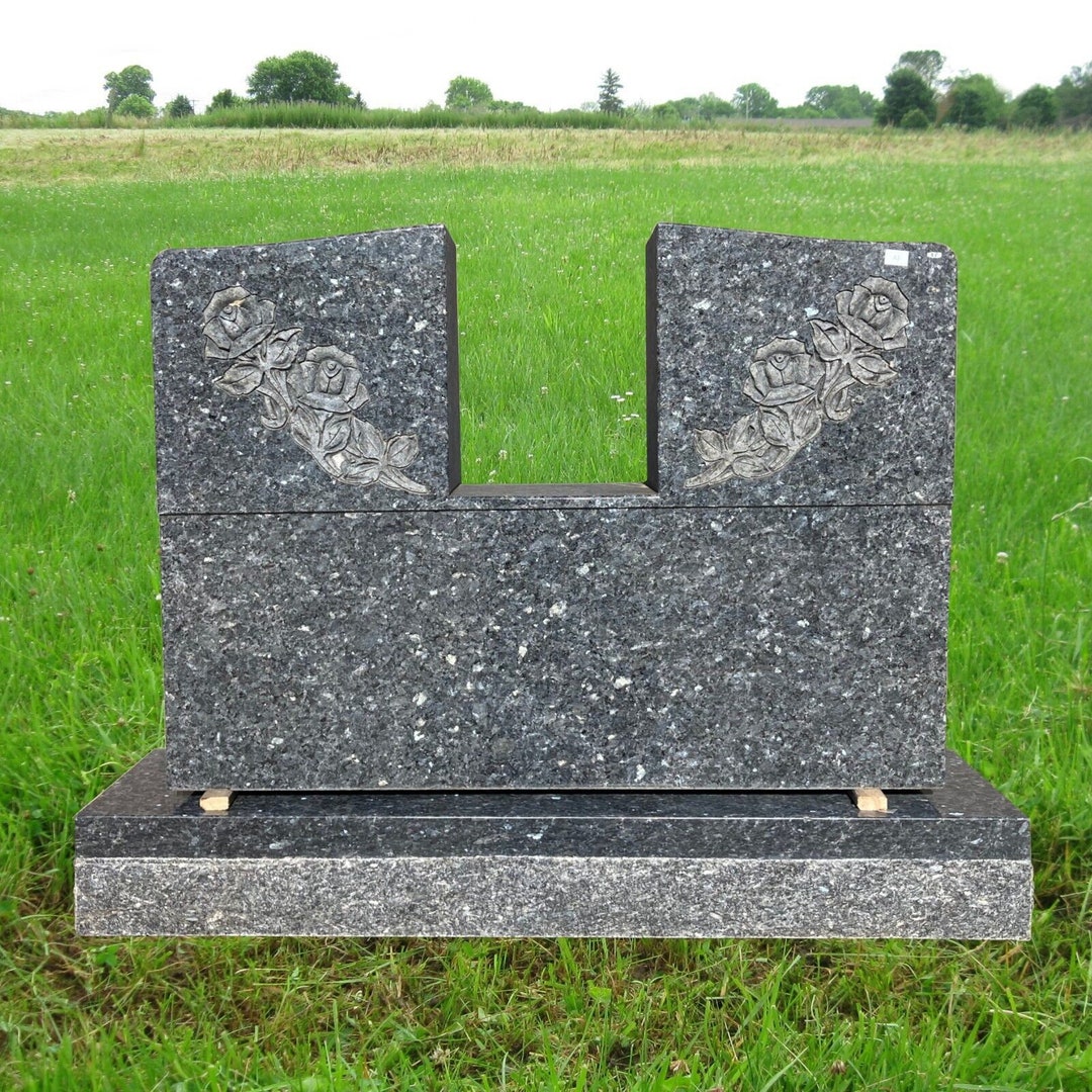 Blue Pearl Headstone Granite Split Upright Monument With Room for Vase ...