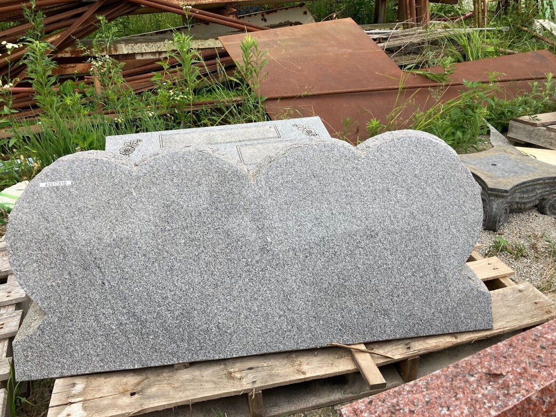 Gray Double Heart Granite Slant Monument Cemetery Headstone - Etsy