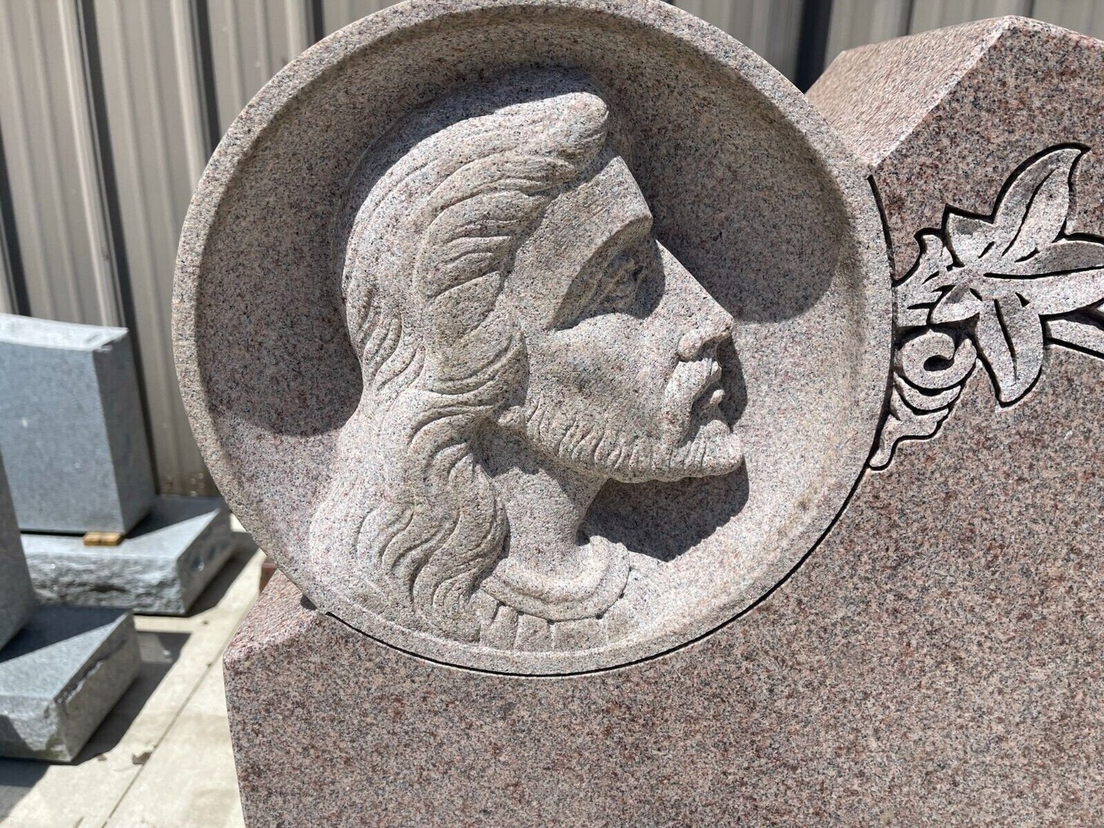 Large Upright Pink Granite Monument Headstone MN-19B | Carved Picture ...