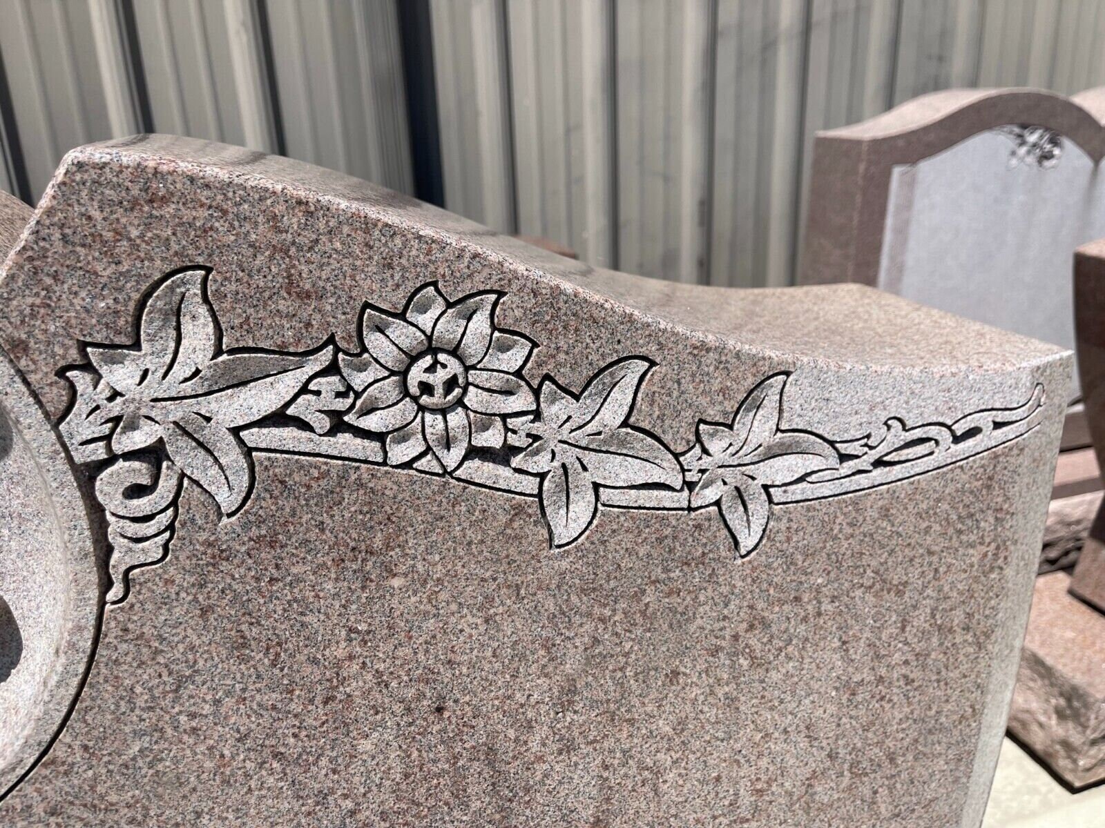 Large Upright Pink Granite Monument Headstone MN-19B | Carved Picture ...