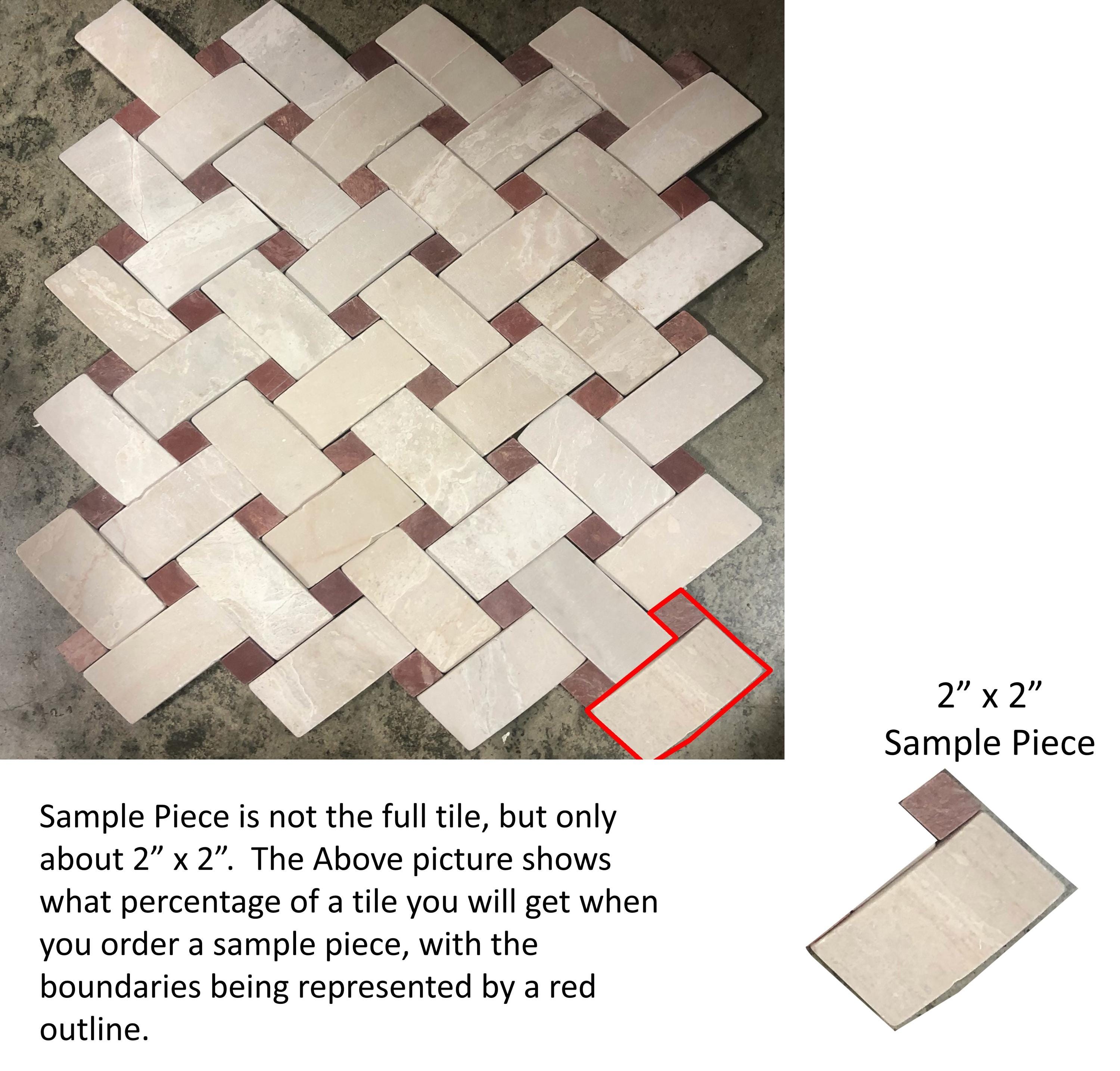 Red and White Diamond Weave Natural Stone Mosaic Tile (2" X 2" Sample ...
