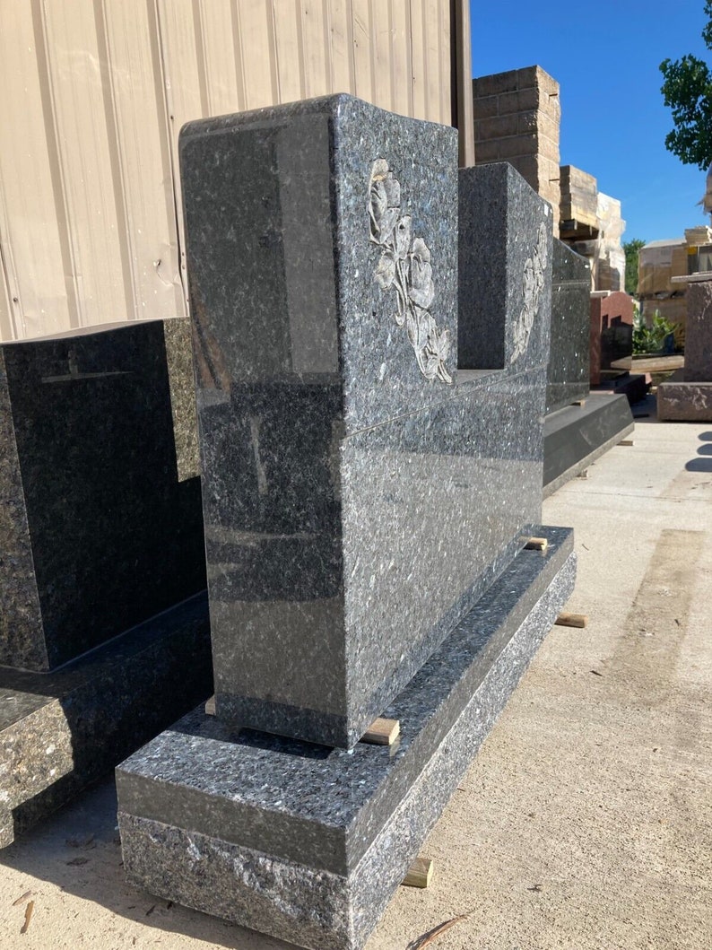 Blue Pearl Headstone Granite Split Upright Monument With Room for Vase ...