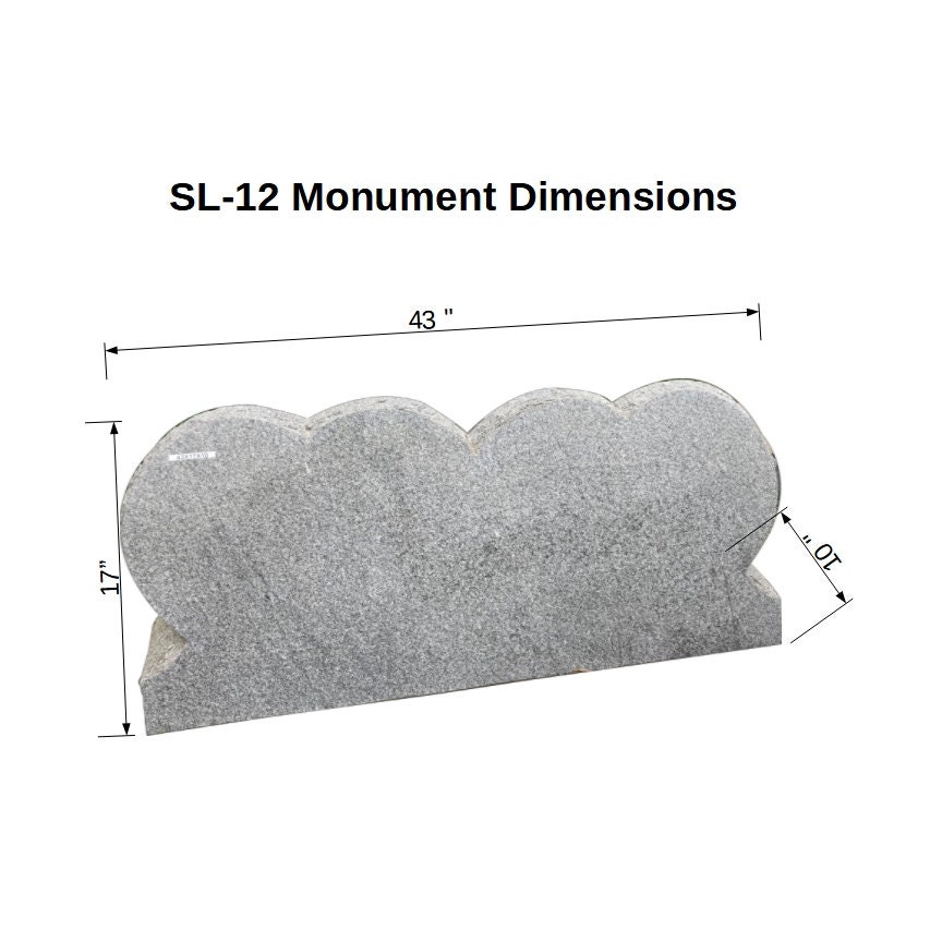 Gray Double Heart Granite Slant Monument SL-12 | Cemetery Headstone ...