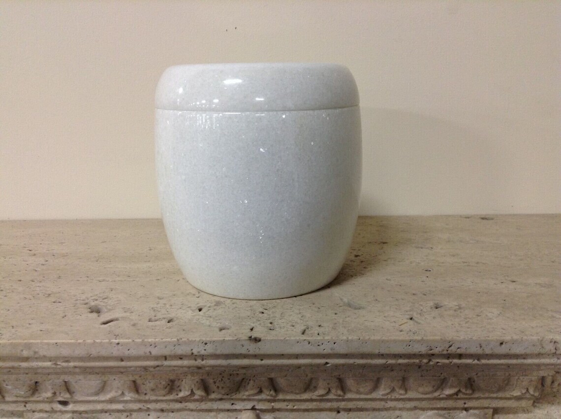 Crystal White Granite Cremation Urn for Ashes Cemetery Memorial Pot Jar ...