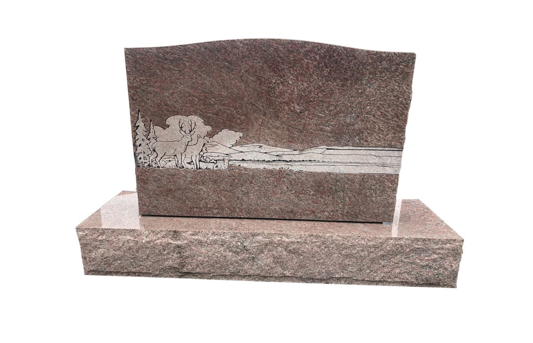 Morning Rose Granite Monument With Deer Scene MN-295 - Etsy
