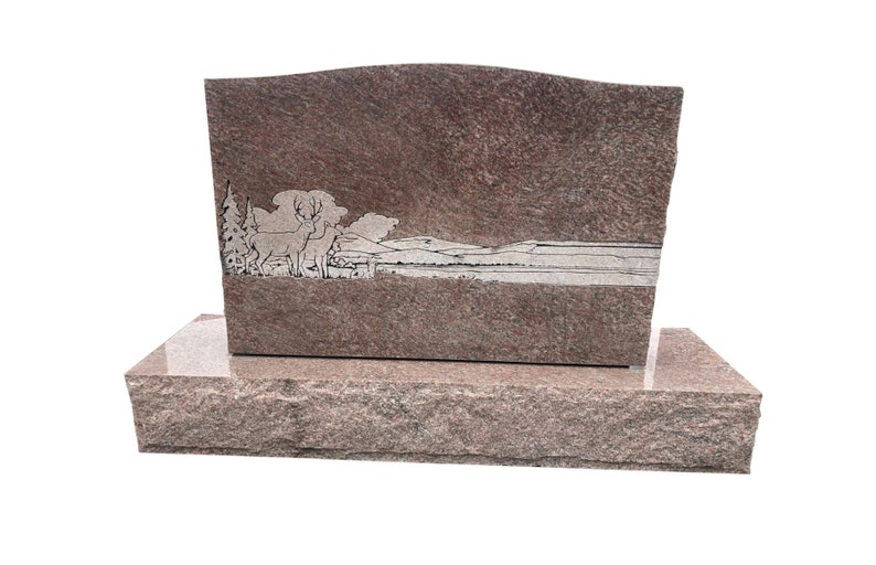 Morning Rose Granite Monument With Deer Scene MN-295 - Etsy