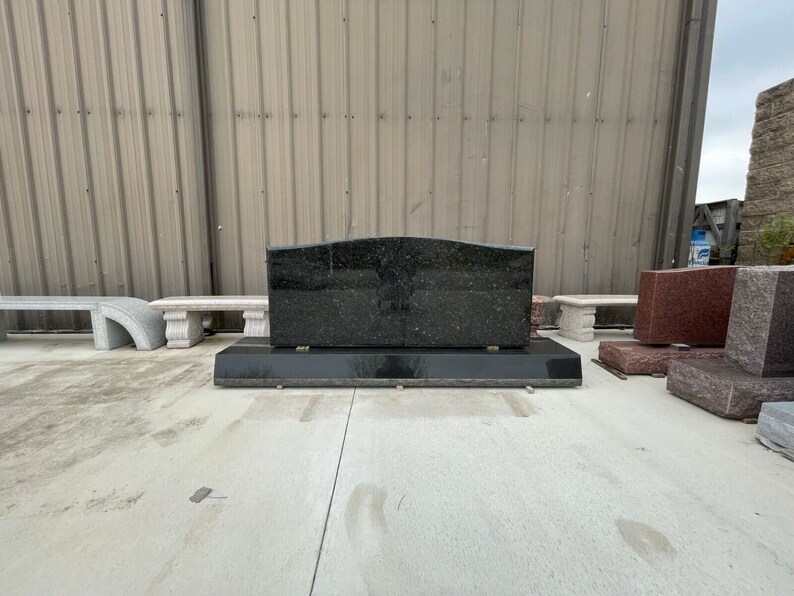 Emerald Blue Pearl Granite Headstone MN-00B | Large Monument With Black ...