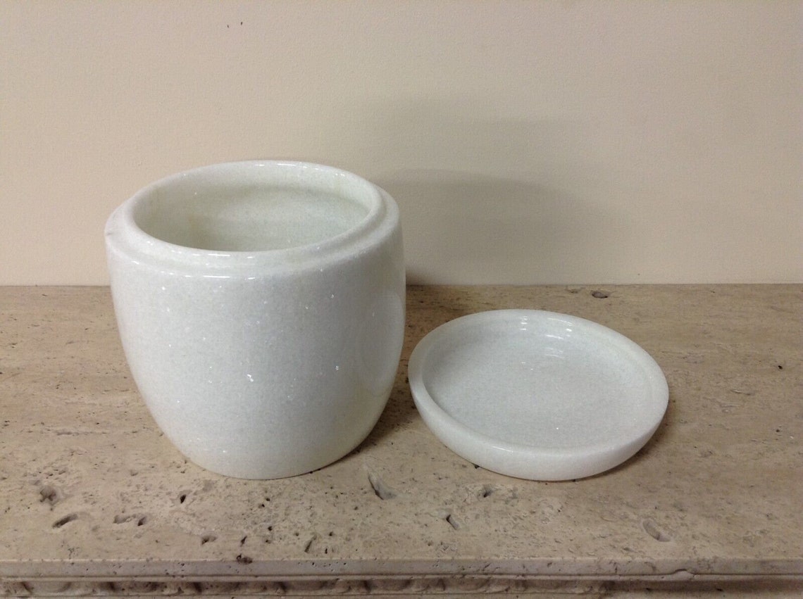 Crystal White Granite Cremation Urn for Ashes Cemetery Memorial Pot Jar ...