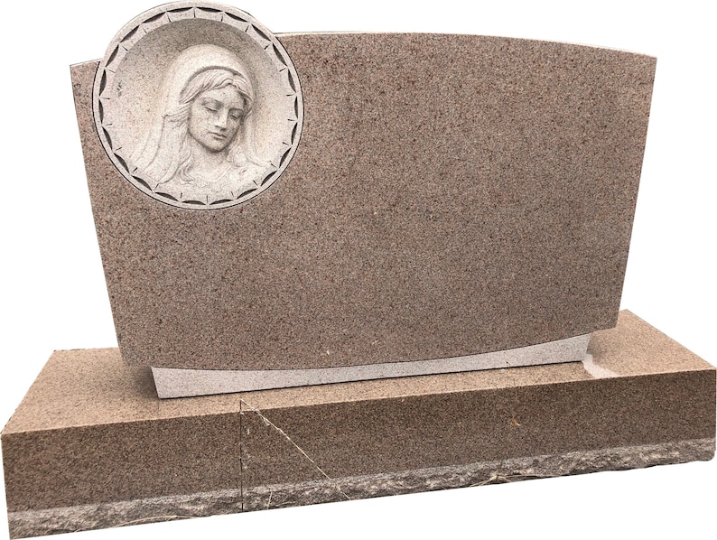 Pink Granite Monument Mary Carving Cemetery Headstone Grave Marker MN ...