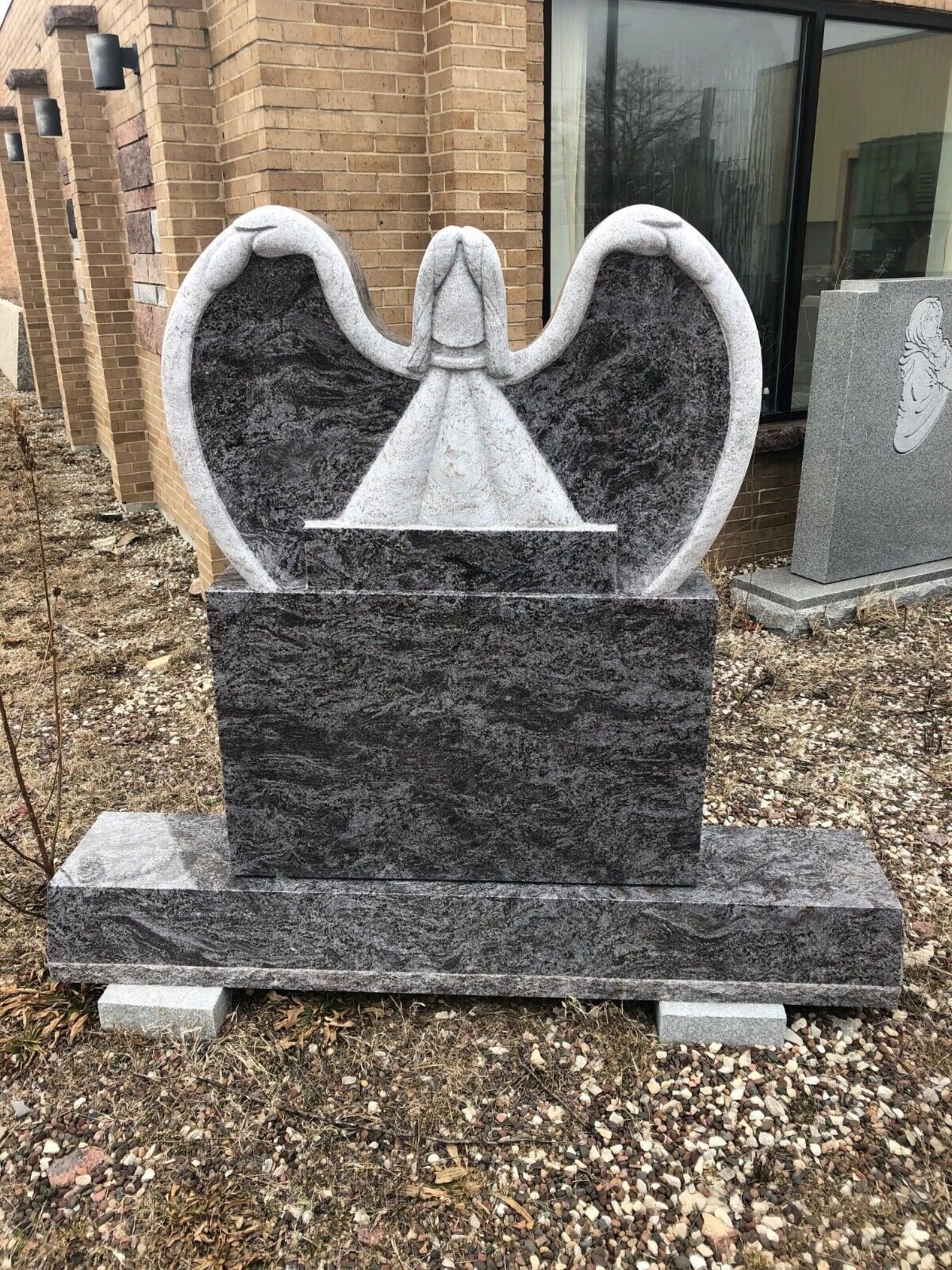 Bahama Blue Granite Angel Monument Polished Wings Cemetery Grave Stone ...