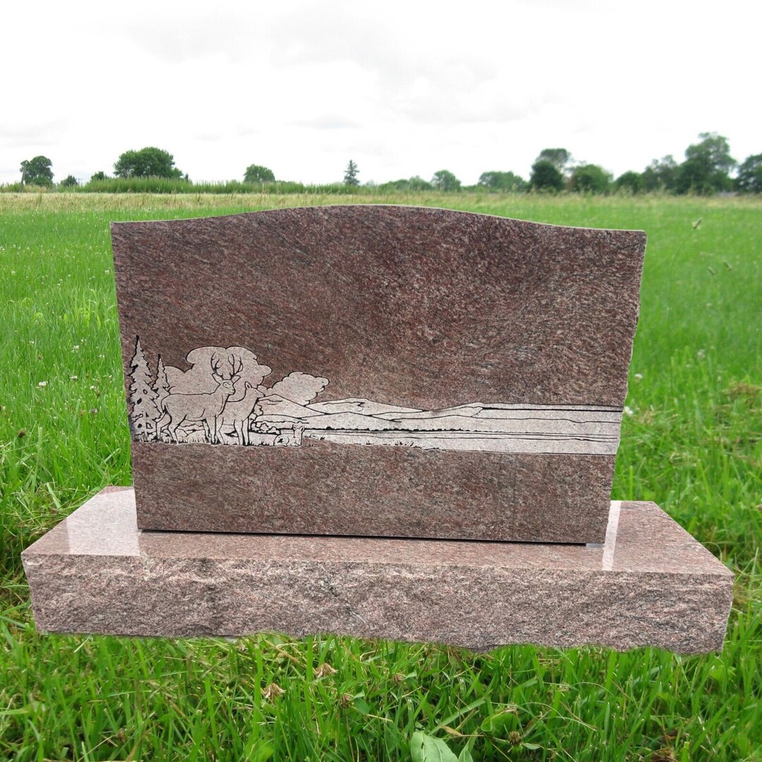 Morning Rose Granite Monument With Deer Scene MN-295 - Etsy