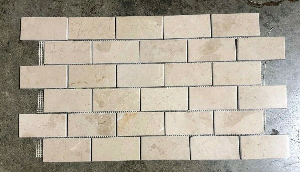 Tile Cream Beige Marble Subway Backsplash Border Wall Meshed (sample ...