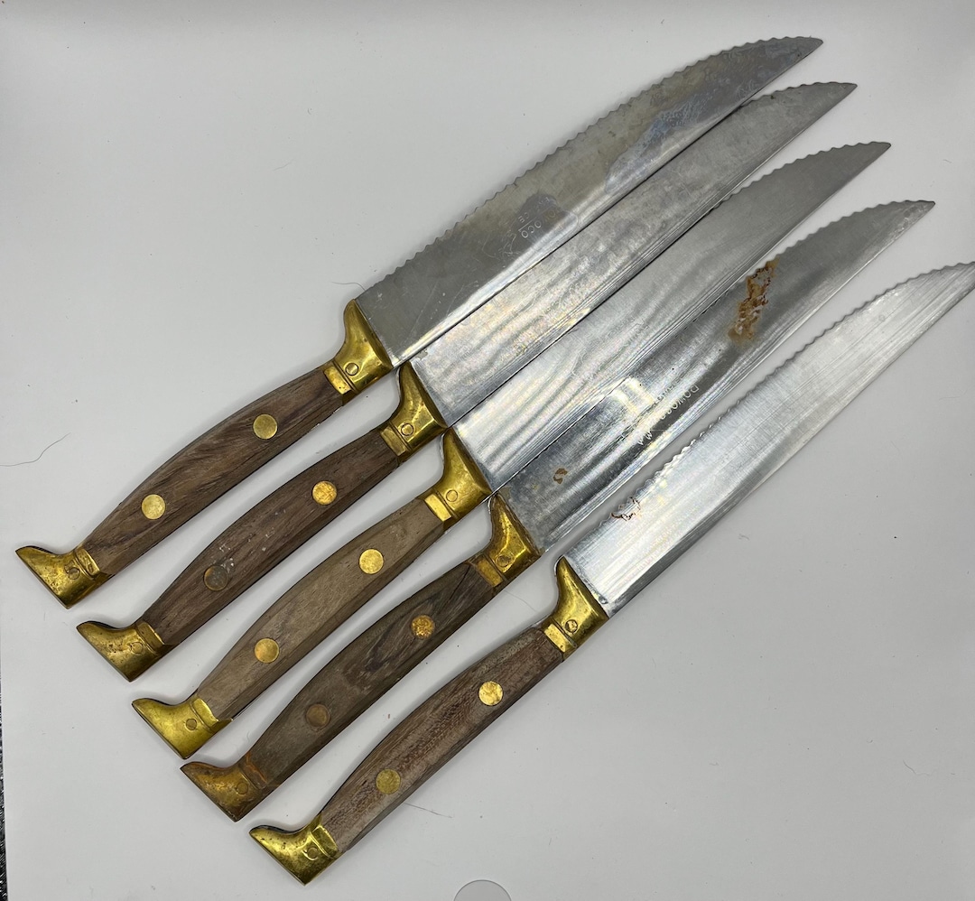 Set of 5 Vintage Rowoco Thiers France Full Forged Steel Steak Knives ...