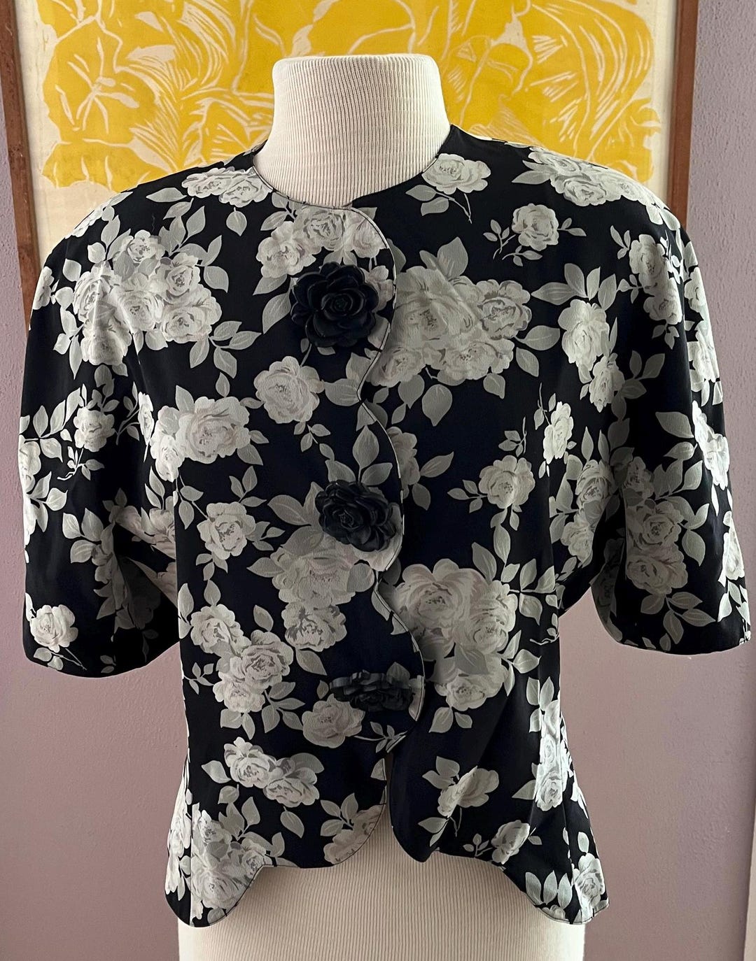 Vintage Albert Nippon Cropped Jacket Short Sleeves Retro Rose Buttons ...