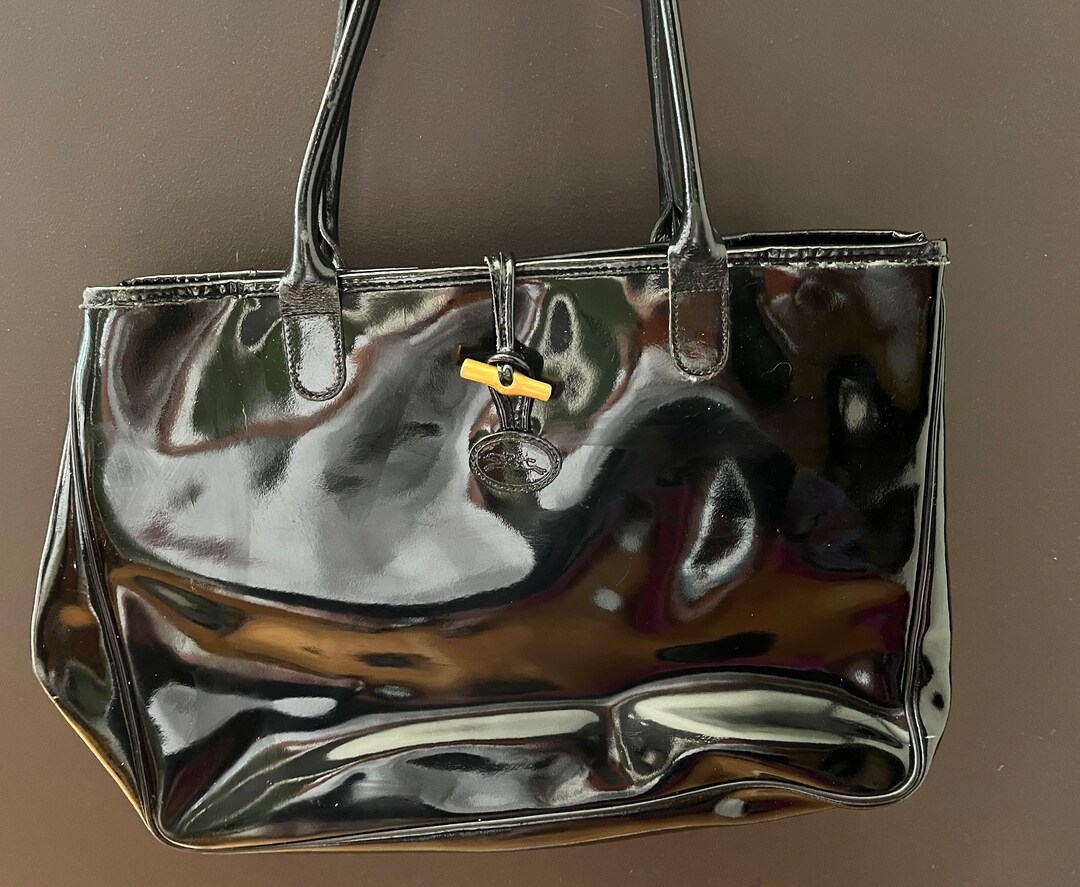Longchamp Paris Vintage Genuine Patent Leather Luxury Designer Tote Bag ...