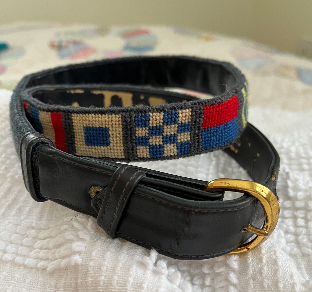 Vintage Needlepoint Belt Nautical Flags Signal Flags Preppy Belt - Etsy
