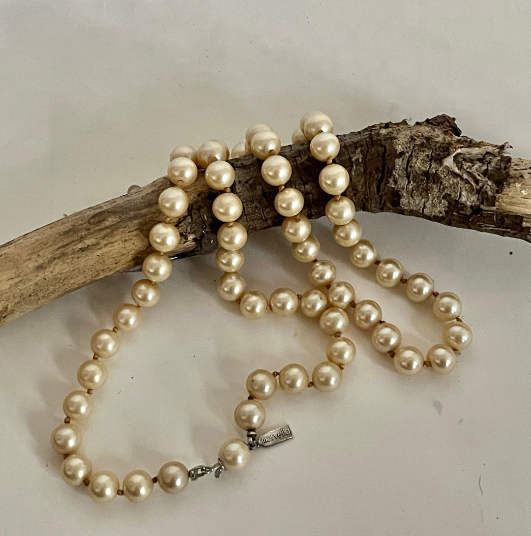 Marvella Vintage Champagne Pearl Knotted Strand Necklace - Etsy