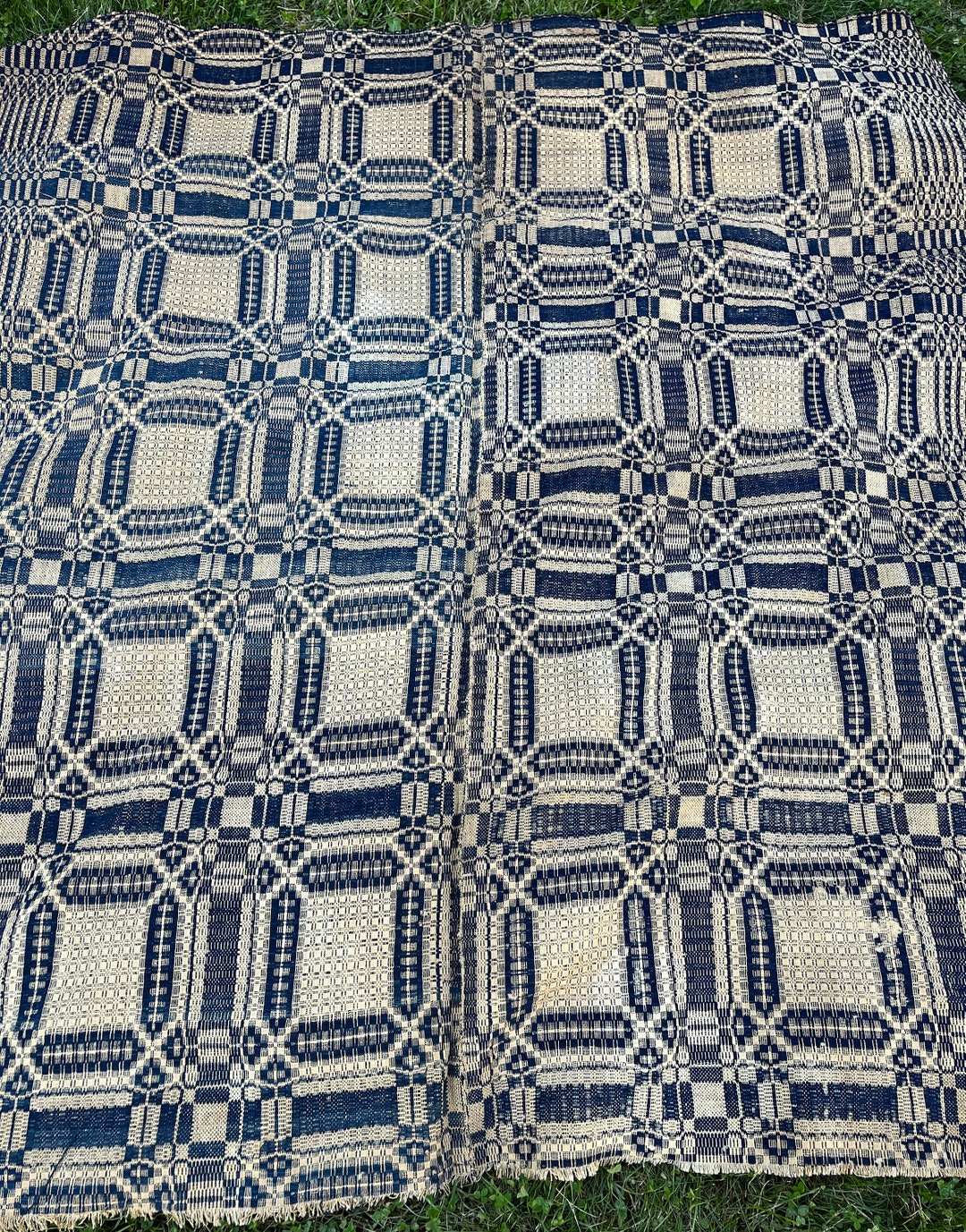 Antique Jacquard Woven Coverlet 1800’s Indigo Blue and White - Etsy