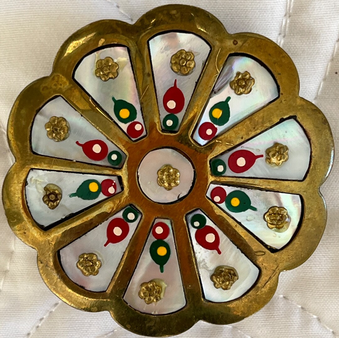 Vintage Nesting Pill Boxes Trinket Boxes Brass Geometric Design Enamel ...