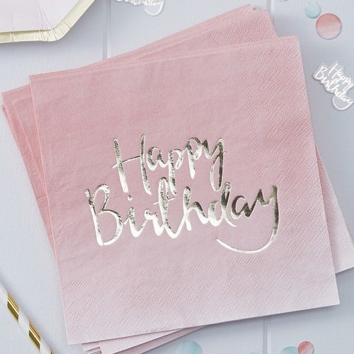 HAPPY BIRTHDAY PAPER Napkins // Gold Foiled Pink Ombre // - Etsy