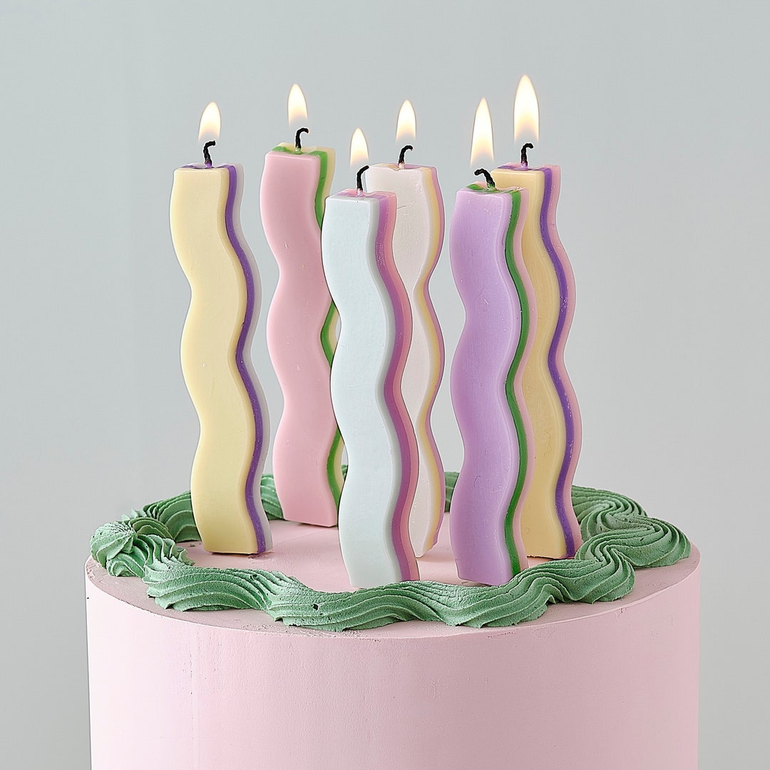 Pastel Wave Birthday Cake Candles|6 Coloured Candles|lilac Candles ...
