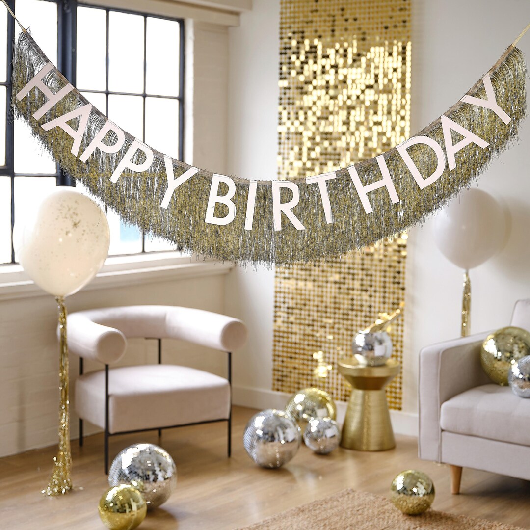 Gold Fringe Happy Birthday Bunting/birthday Garland /gold Party ...