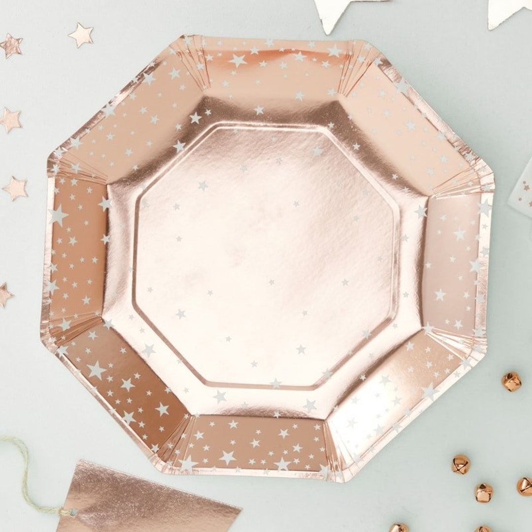 Rose Gold Foiled Star Design Paper Plates// Metallic Star// Novelty ...