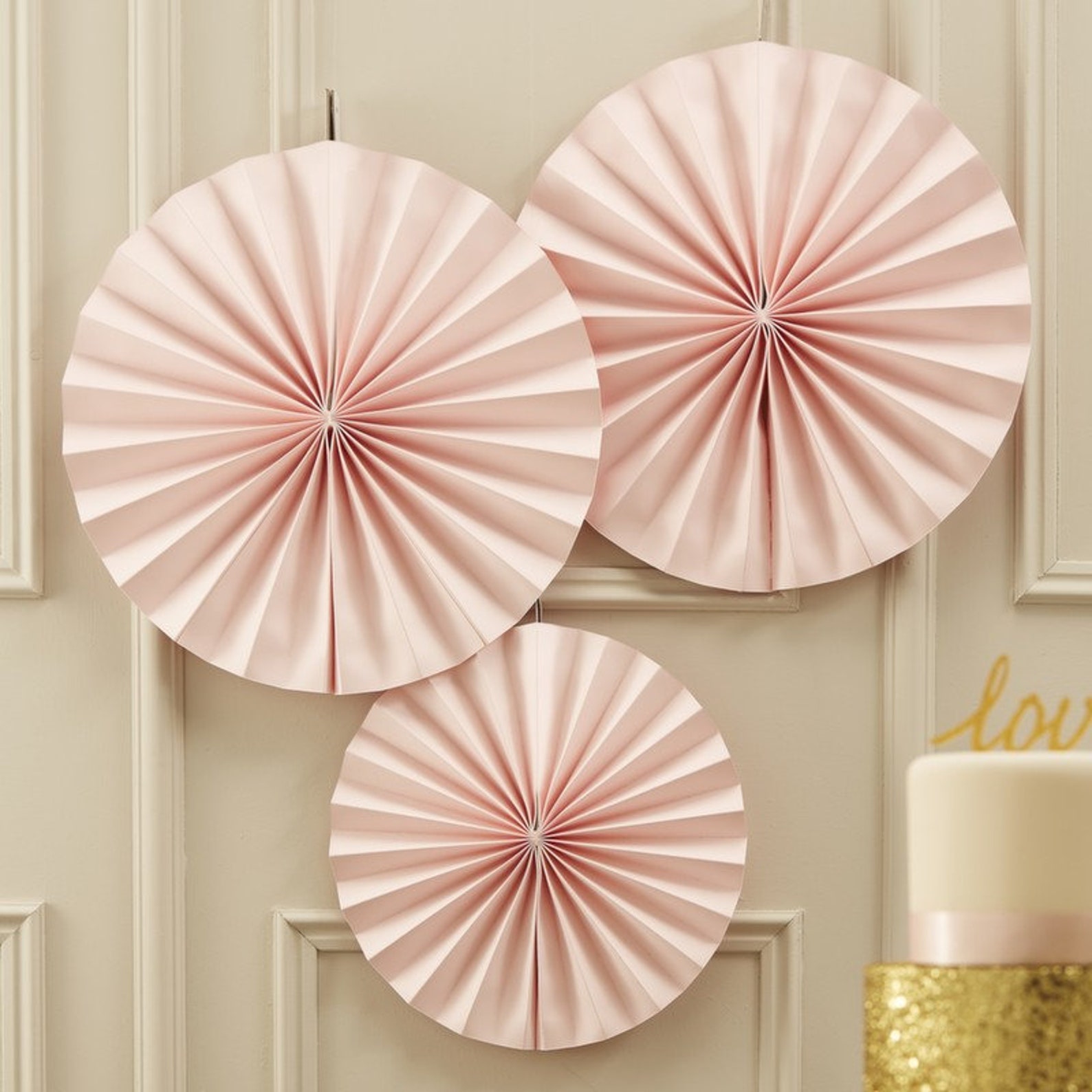 Pastel Pink Circle Fan Pinwheel Decorations//pink & Gold/back - Etsy