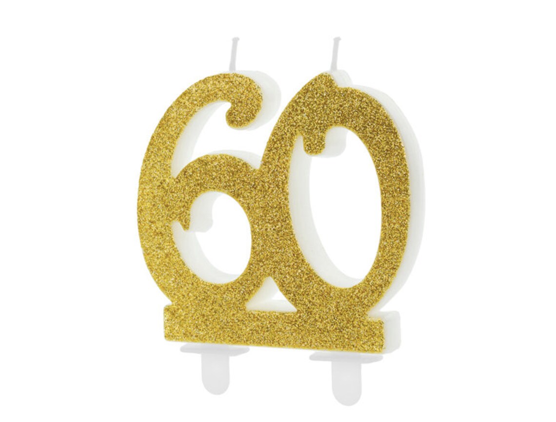 60th Birthday Candle gold Glitter milestone Birthday cake - Etsy