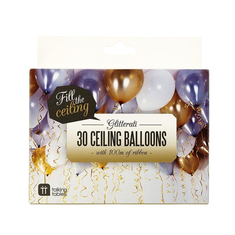 Gold White Silver Ceiling Balloons // Gold Ribbon // Birthday | Etsy