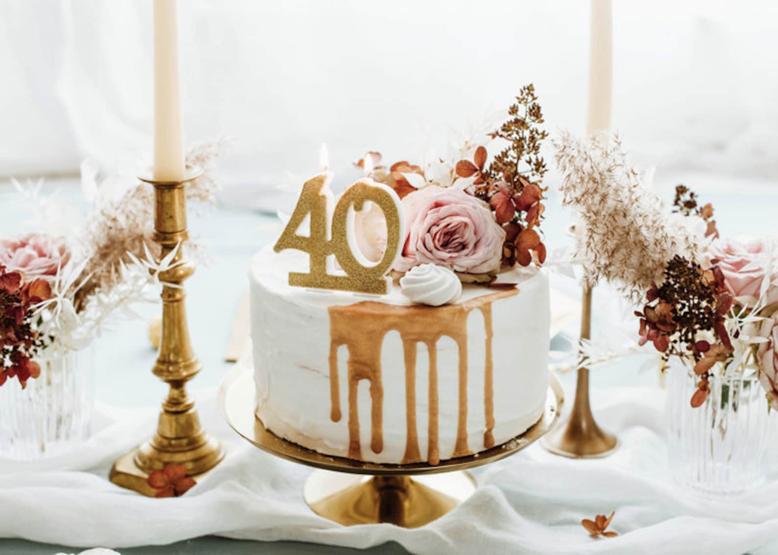 40th Birthday Candle gold Glitter milestone Birthday cake | Etsy