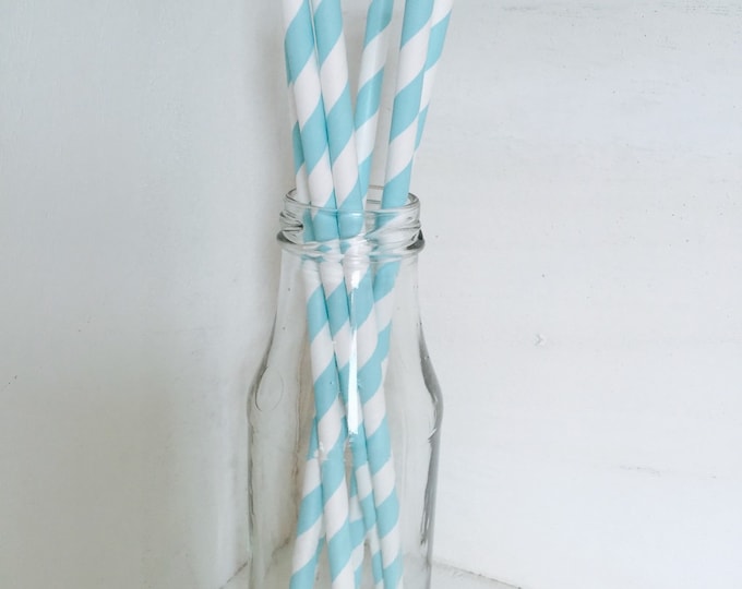 Light Blue and White Striped Straws 10ct, Pastel Blue Straws, Blue ...