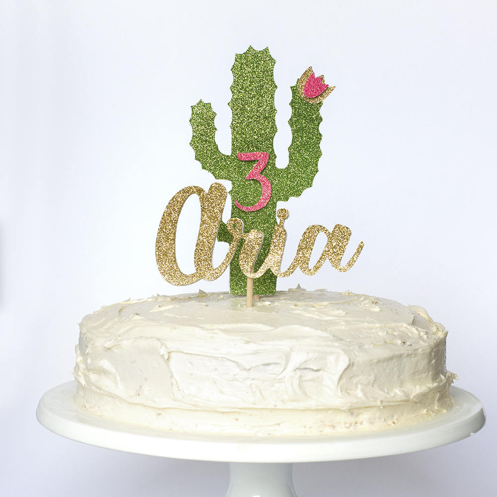 Cactus Themed Birthday Cake Topper. Custom Name and Age. Girl - Etsy UK