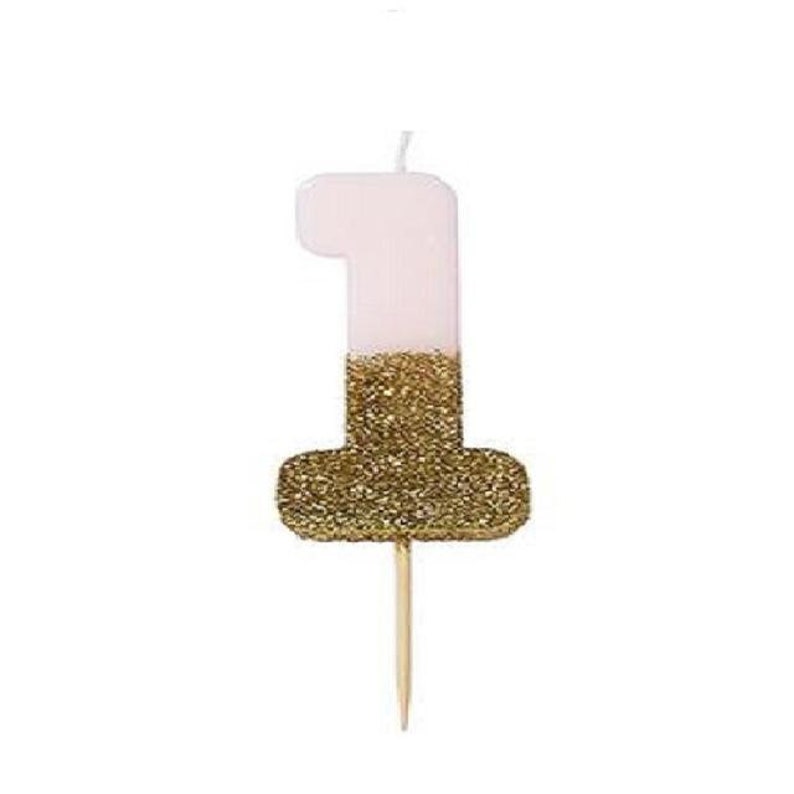 Pink & Gold Glitter Number 1 Candle - First Birthday Cake Decoration - Etsy