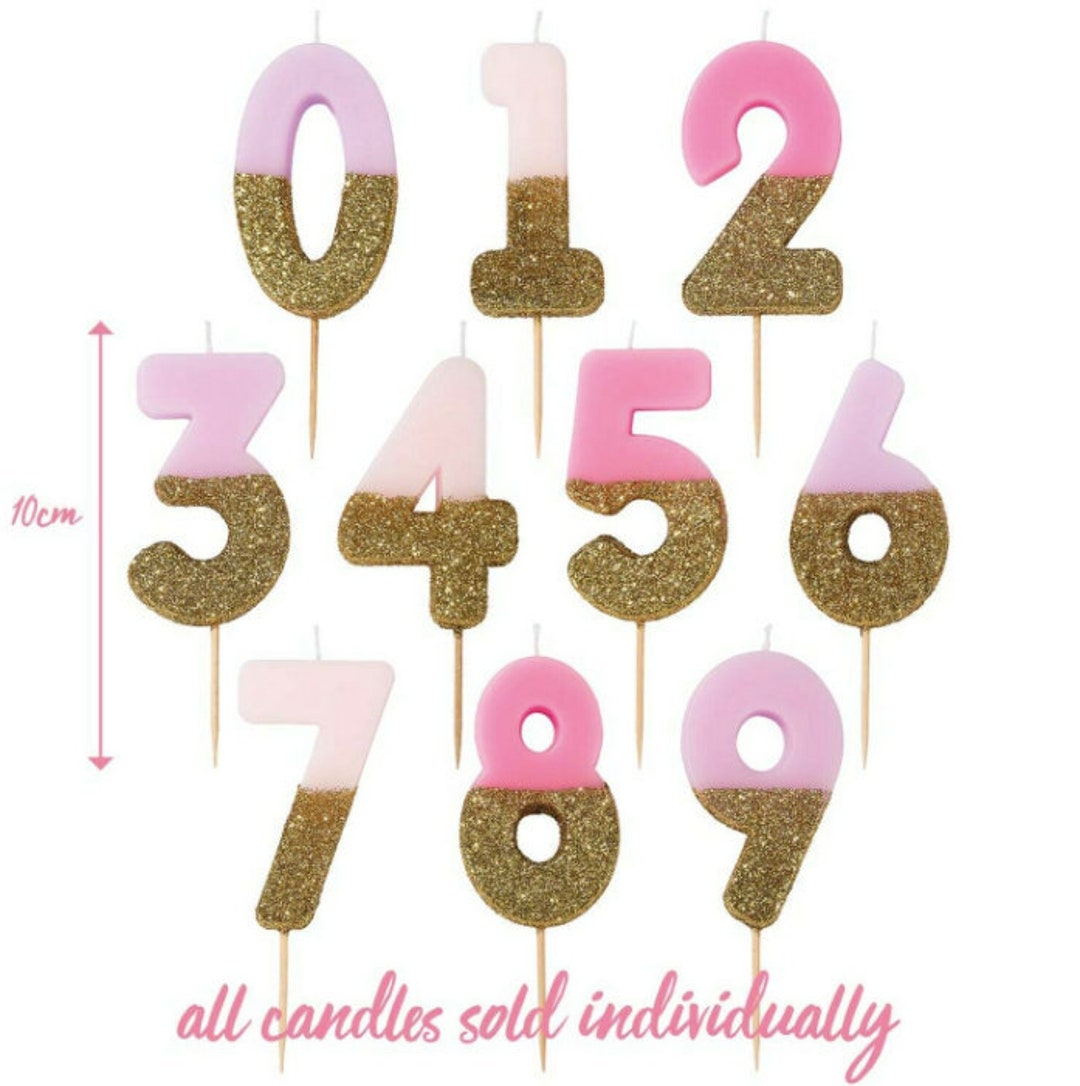 Candle Number Birthday Age Cake Topper/ Pink Candle/ Gold Glitter ...