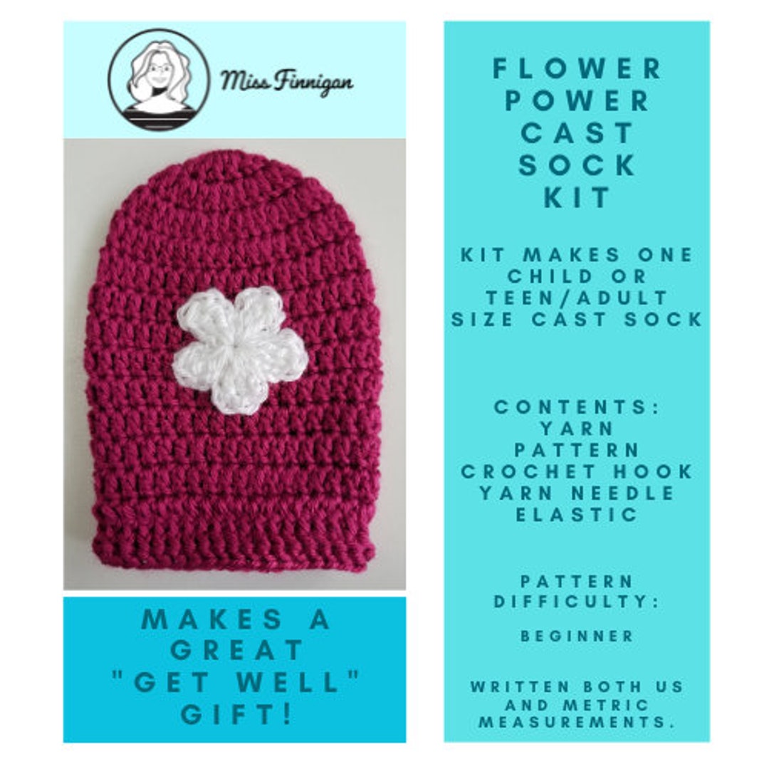Crochet Kit Flower Power Cast Sock Cast/boot Cozy, Cast Sock, Toe Cover ...