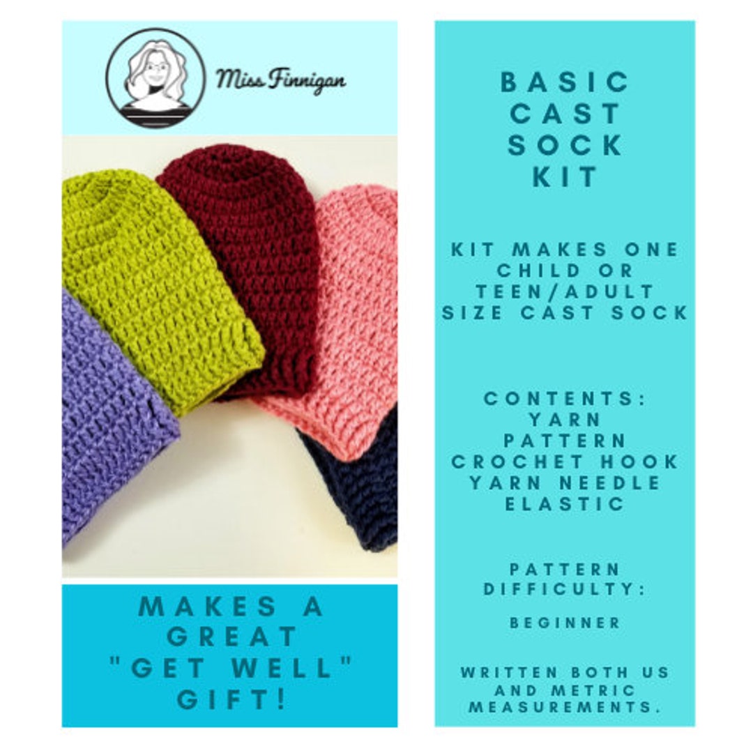 Crochet Kit Basic Cast Sock Cast/boot Cozy, Cast Sock, Toe Cover Ready ...