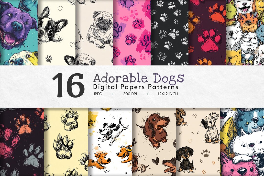 Cute Dog Patterns | Paw Print Patterns | Seamless Digital Papers ...