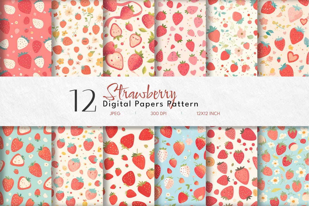 Strawberry Digital Paper: Seamless Pastel Patterns (digital Download ...