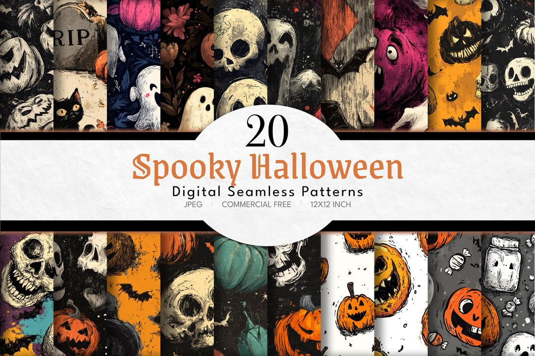 Spooky Halloween Seamless Pattern Backgrounds (commercial Use, Instant ...