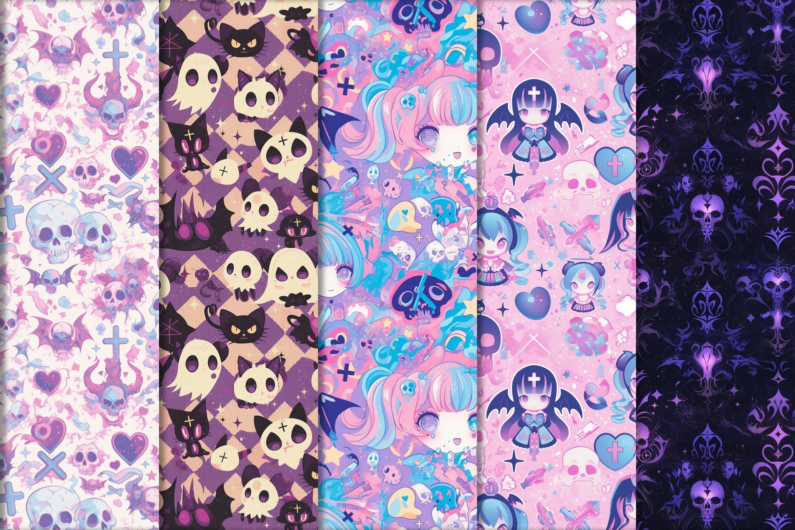 Cute Pastel Goth Pattern | Seamless Digital Paper Patterns | Cute Fun Prints Backgrounds ...