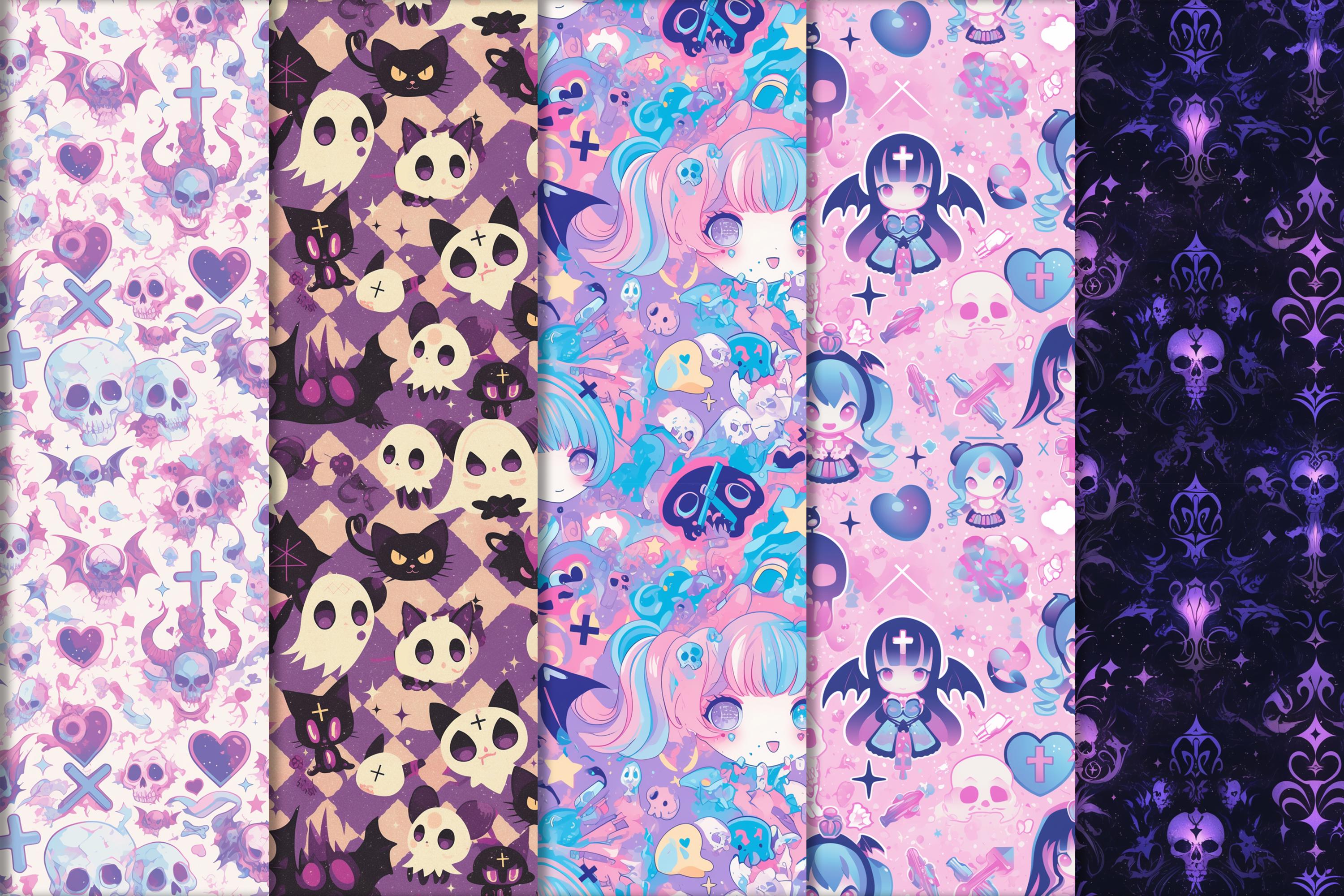 Cute Pastel Goth Pattern | Seamless Digital Paper Patterns | Cute Fun ...