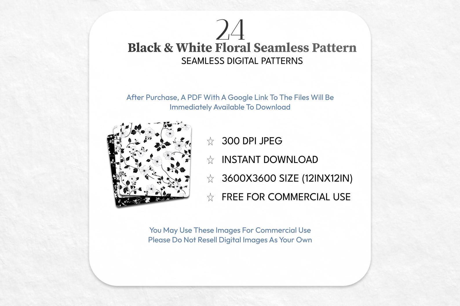 Black & White Flowers Digital Paper | Seamless Patterns | Floral ...