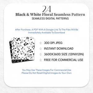 Black & White Flowers Digital Paper | Seamless Patterns | Floral ...