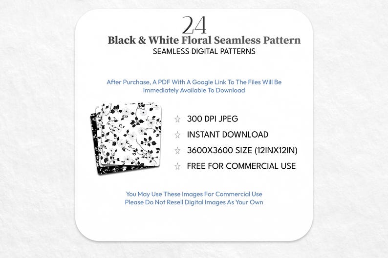 Black & White Flowers Digital Paper | Seamless Patterns | Floral ...