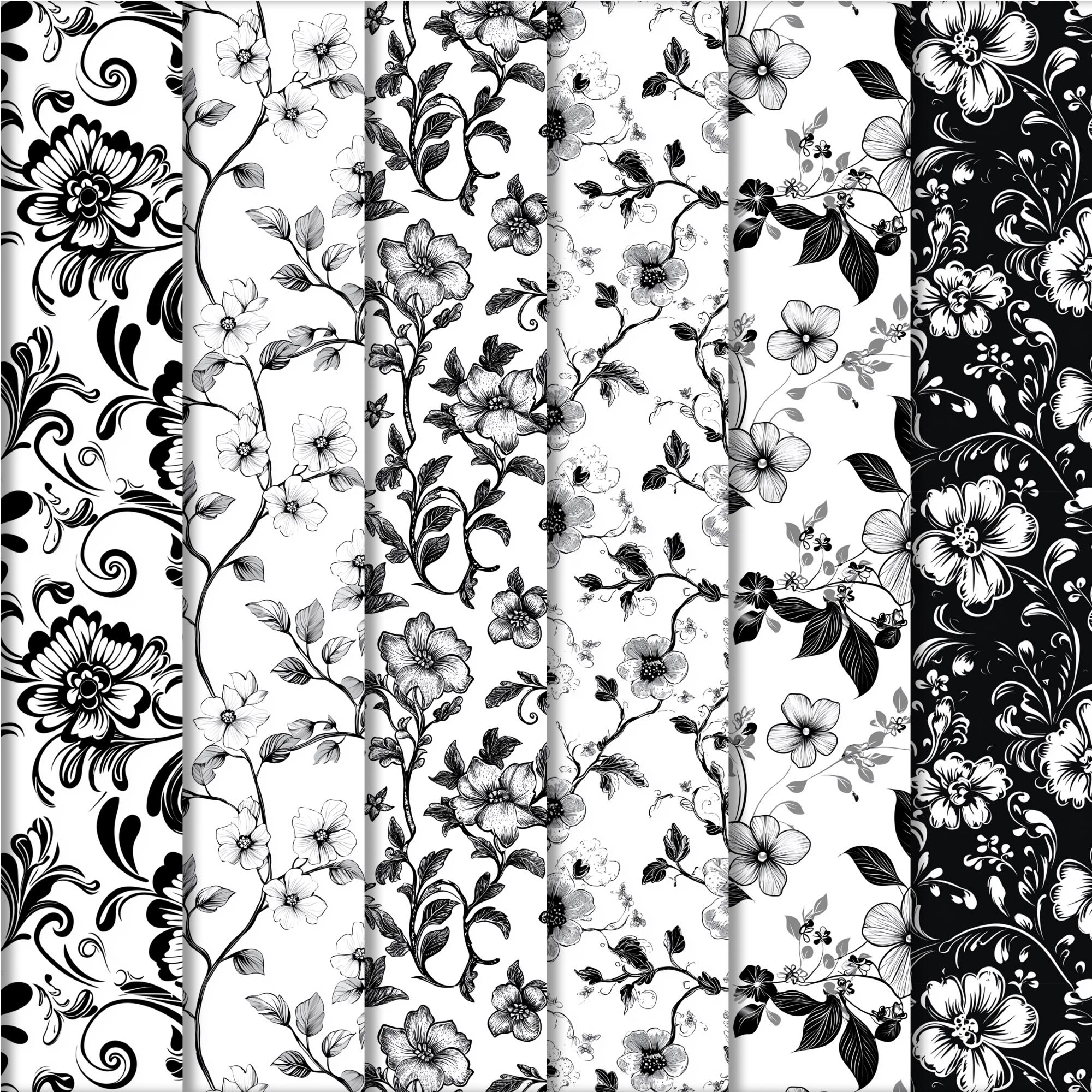 Black & White Flowers Digital Paper | Seamless Patterns | Floral ...