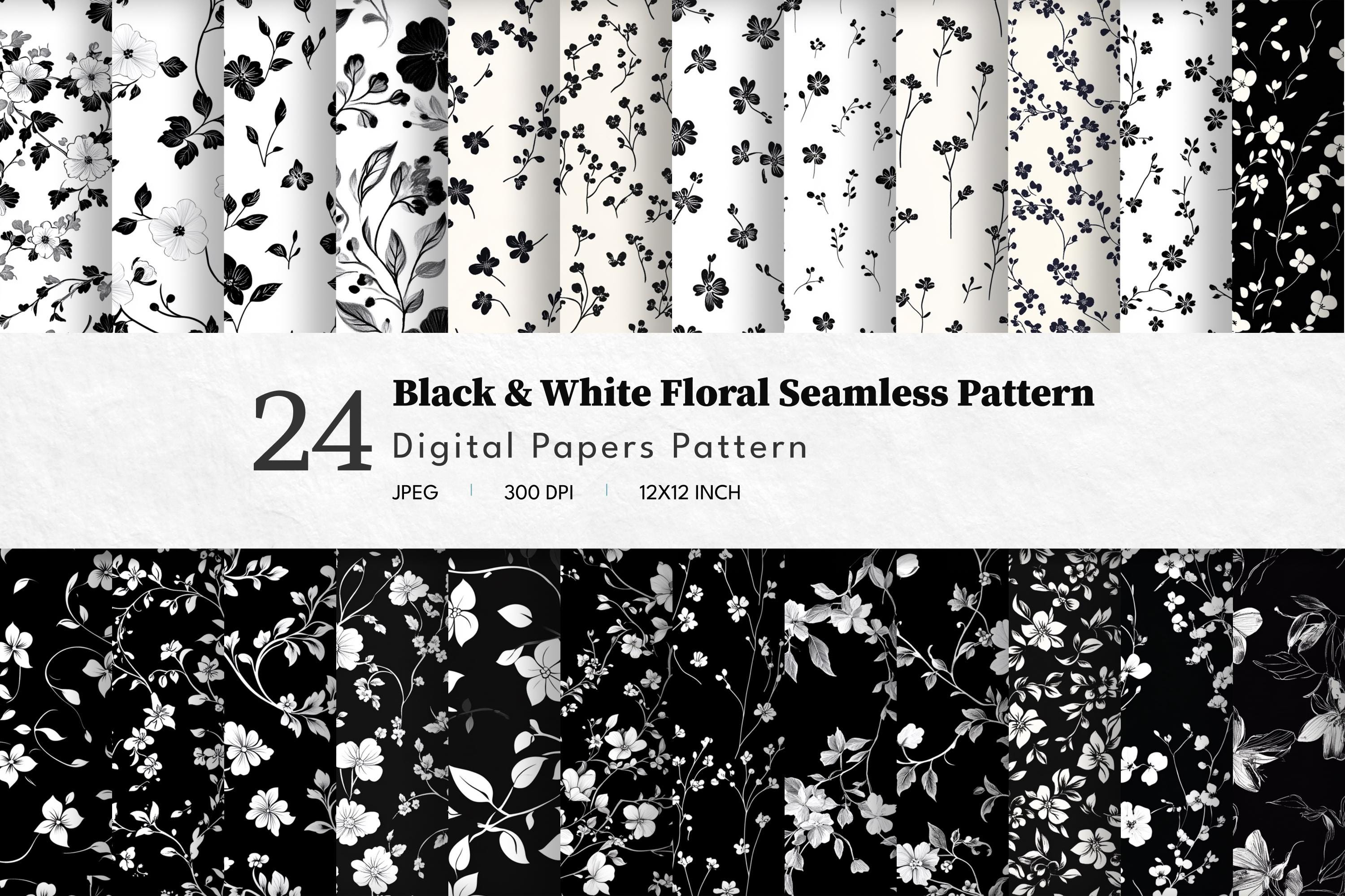 Black & White Flowers Digital Paper | Seamless Patterns | Floral ...