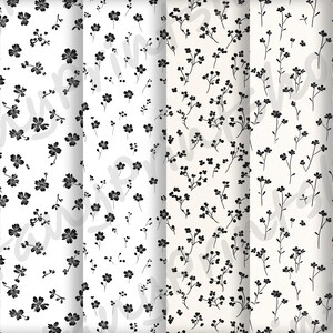 Black & White Flowers Digital Paper | Seamless Patterns | Floral ...