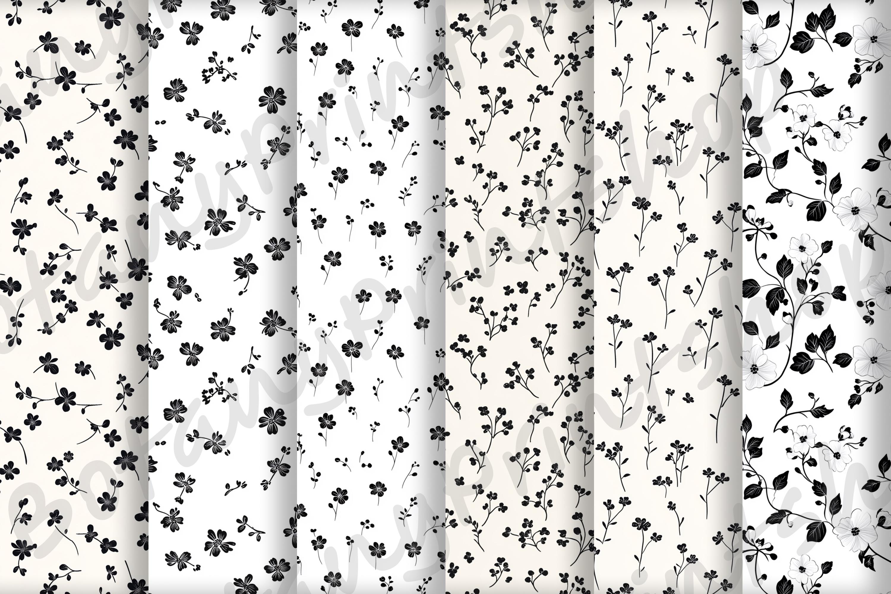 Black & White Flowers Digital Paper | Seamless Patterns | Floral ...