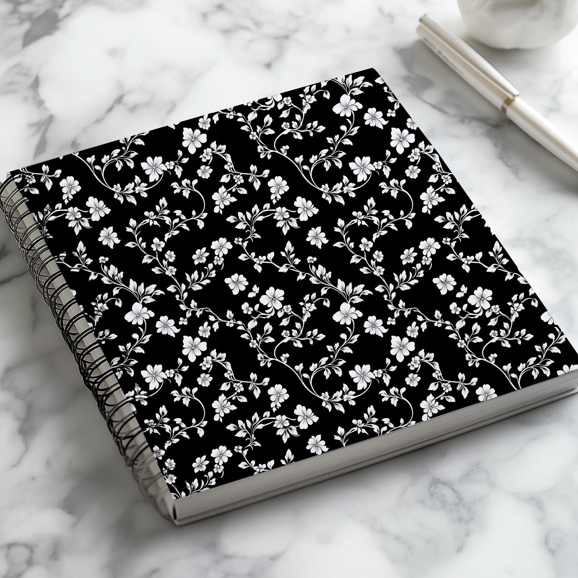 Black & White Flowers Digital Paper Seamless Patterns Floral Background ...